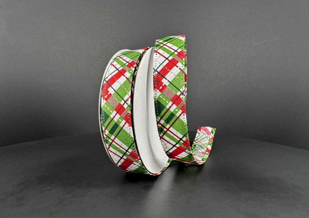 FREE SHIPPING 10 Yards 7/8 Wired Christmas Plaid Ribbon With Gold ...