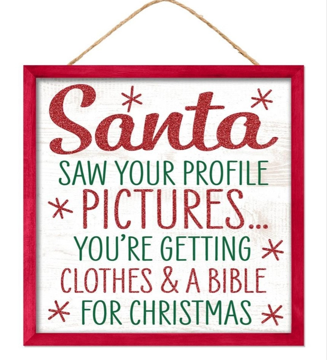 Santa Saw Your Profile Picture Christmas Sign With Glitter - Christmas ...