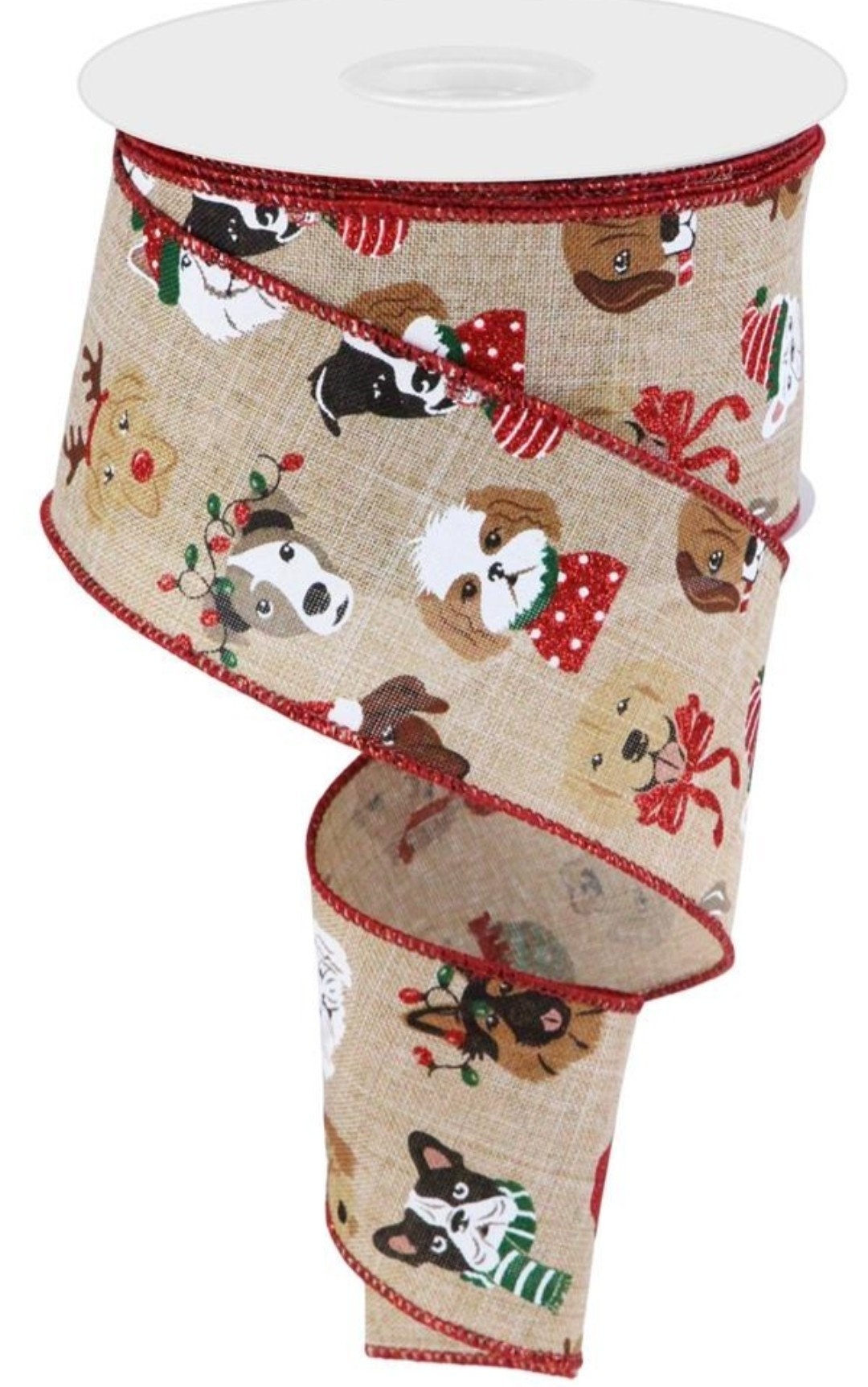 FREE SHIPPING 10 Yards 2.5 Natural Background Christmas Dog Ribbon With ...