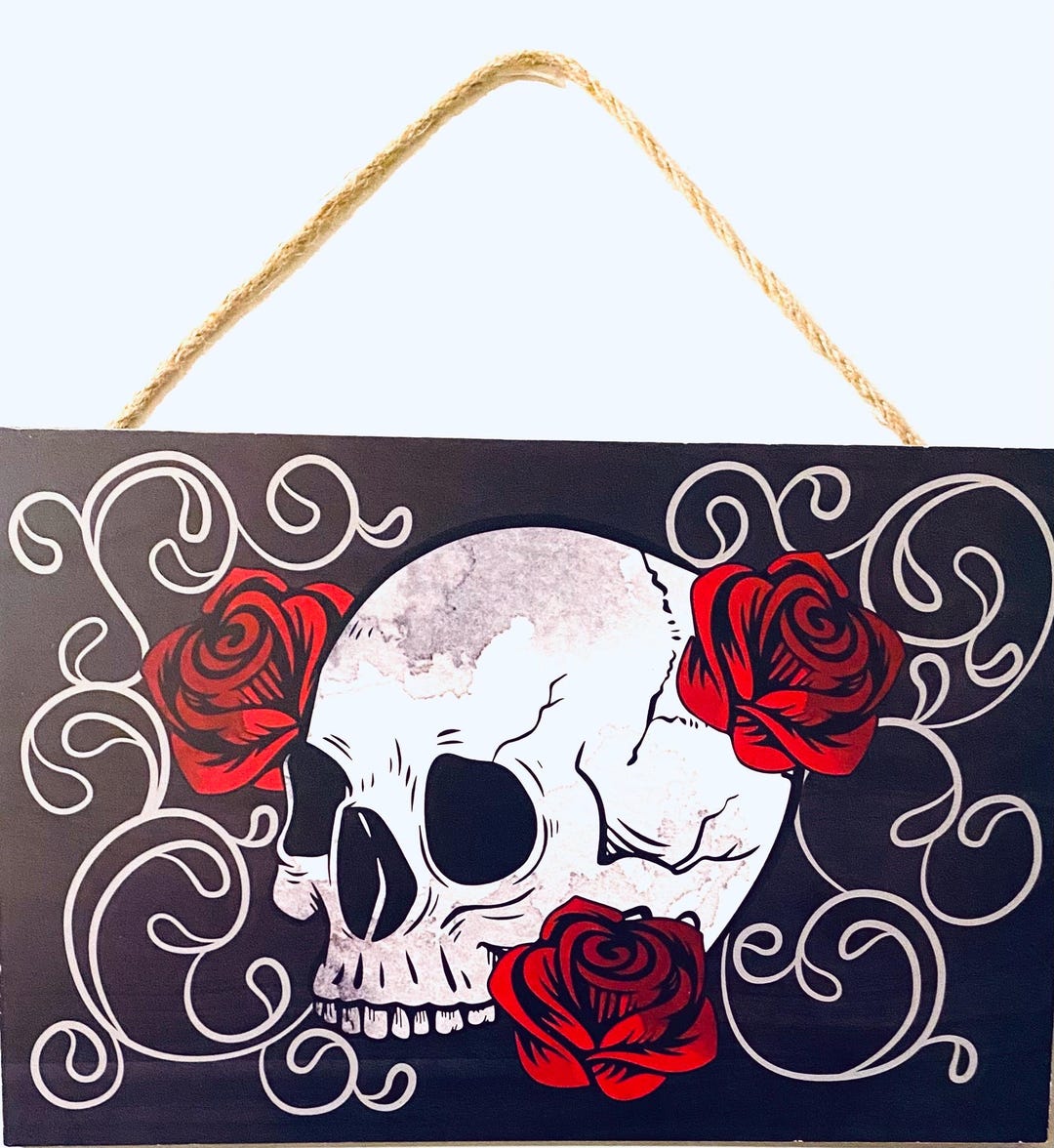 11x7 Skull and Roses Wreath Sign - Etsy