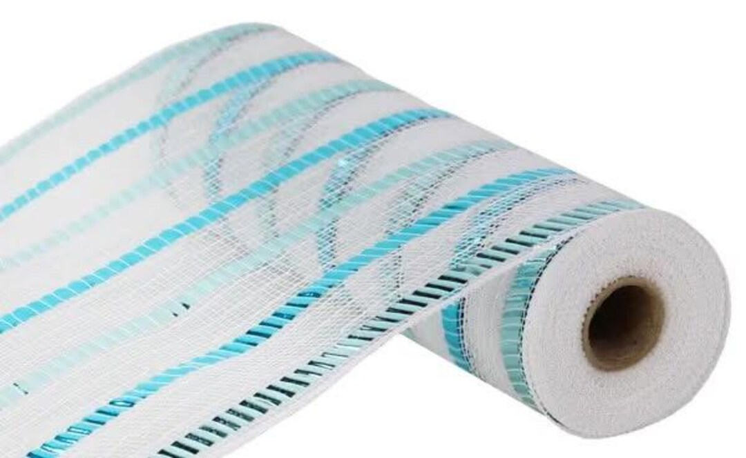 White, Ice Blue, Turquoise Wide Foil Stripe Mesh-10.5”x10 Yards - Etsy