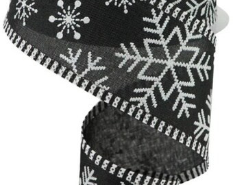 FREE SHIPPING 10 Yards 2.5 Wired Black and Gray Plaid Snowflake Ribbon ...