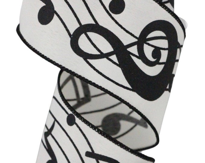 FREE SHIPPING - 10 Yards - 2.5" Wired Black and Cream Musical Note ...