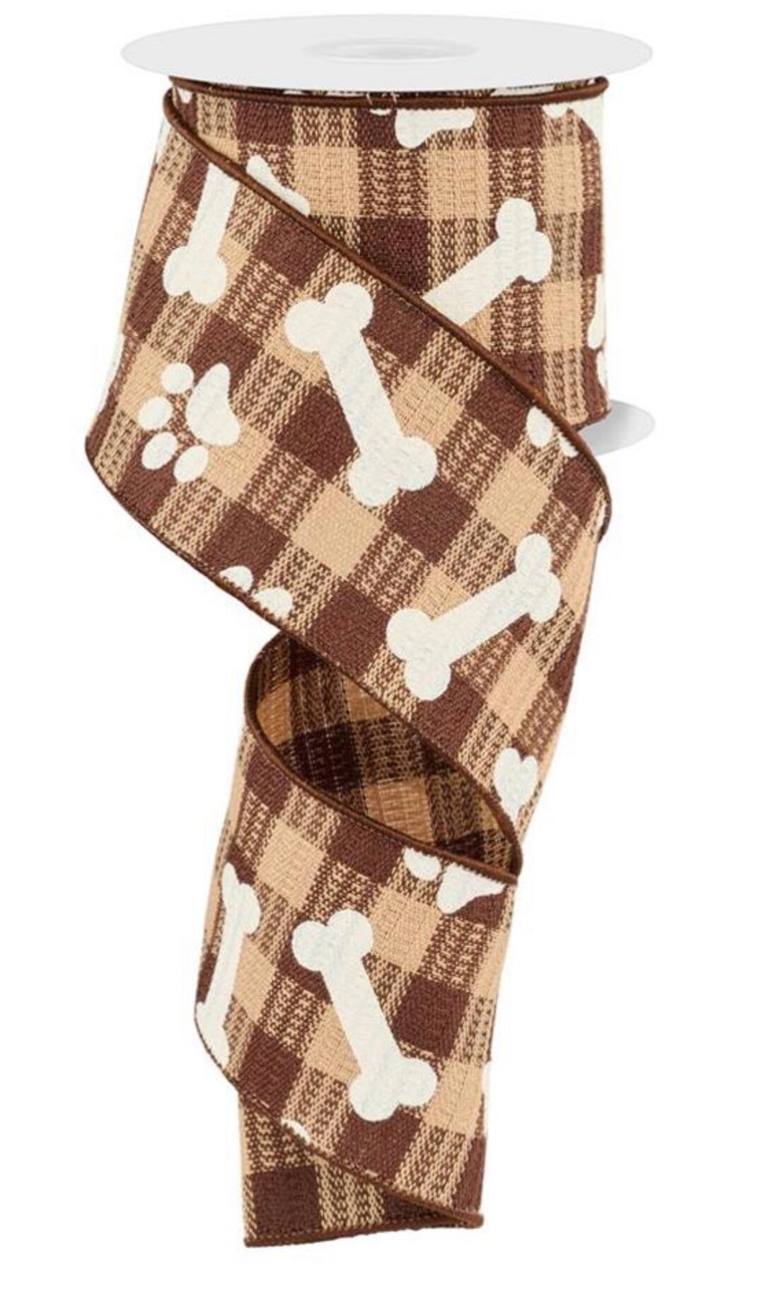 FREE SHIPPING - 10 Yards - 2.5" Wired Brown and Tan Check Dog Ribbon ...
