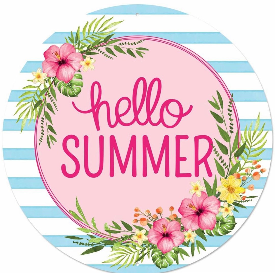 12" Round Metal Hello Summer Wreath Sign - Tropical Wreath Sign - Etsy