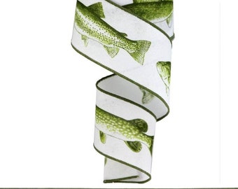 2.5 10 Yards Bass Fish Canvas Wired Ribbon Lake Fish - Etsy