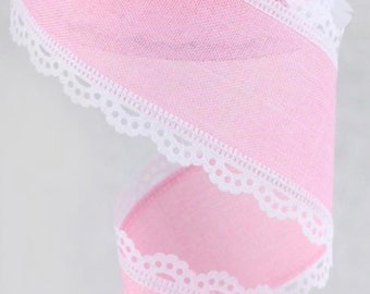 FREE SHIPPING 10 Yards 1.5 Wired Light Pink With White Lace Edge Baby ...