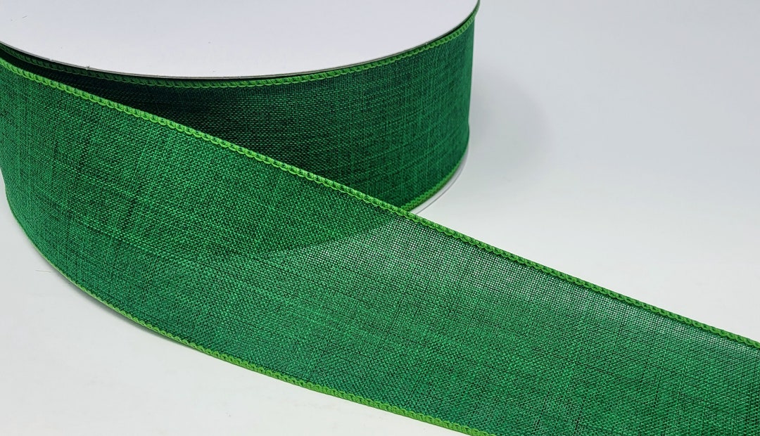 50 Yards 2.5 Wired Emerald Green Linen Ribbon Solid Ribbon - Etsy