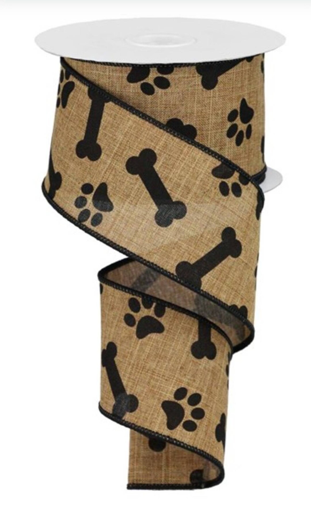FREE SHIPPING 10 Yards 2.5 Wired Black and Beige Paw Print Dog Ribbon ...