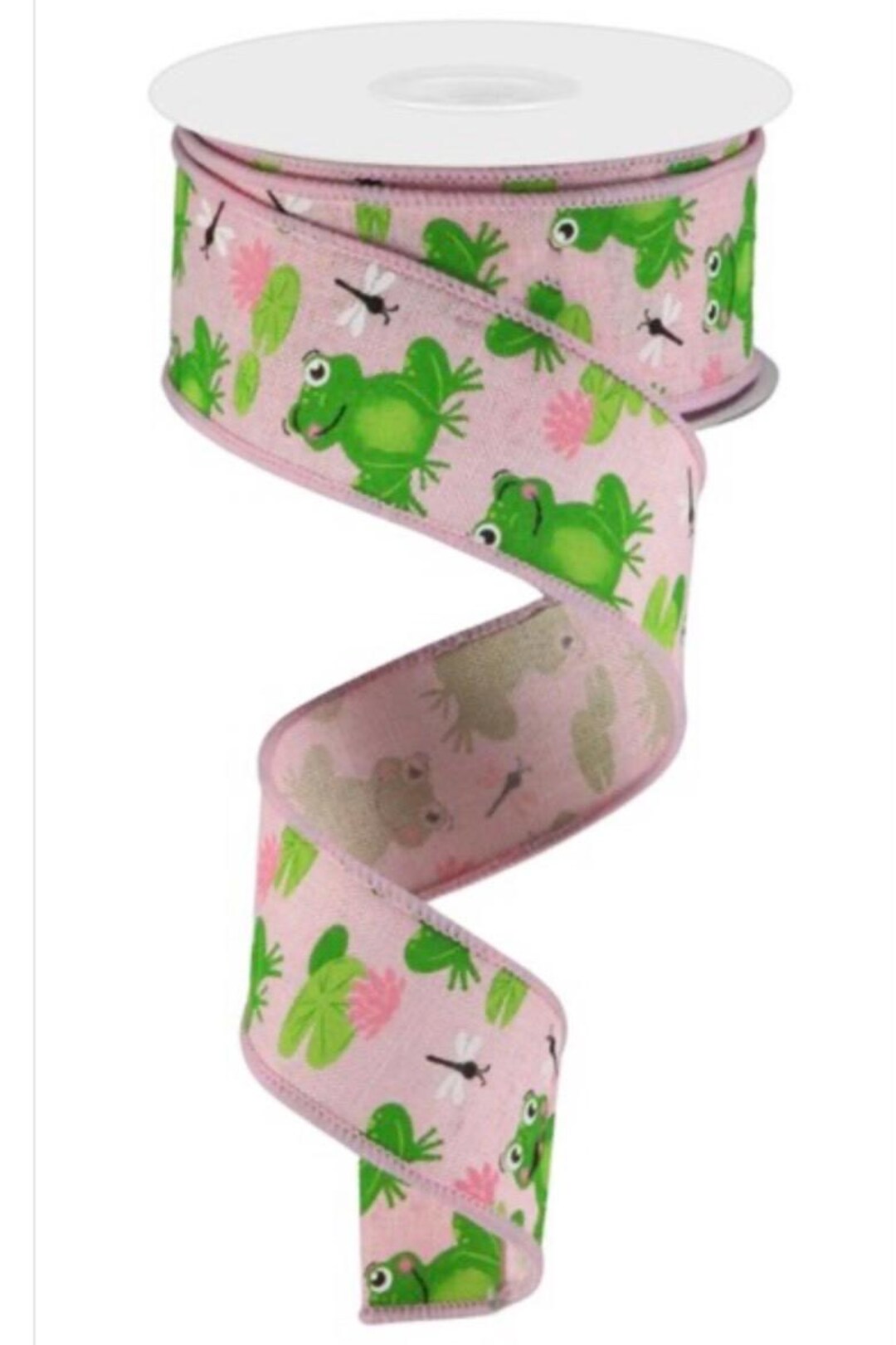 FREE SHIPPING - 10 Yards - 1.5" Wired Pink Background Frog Ribbon ...