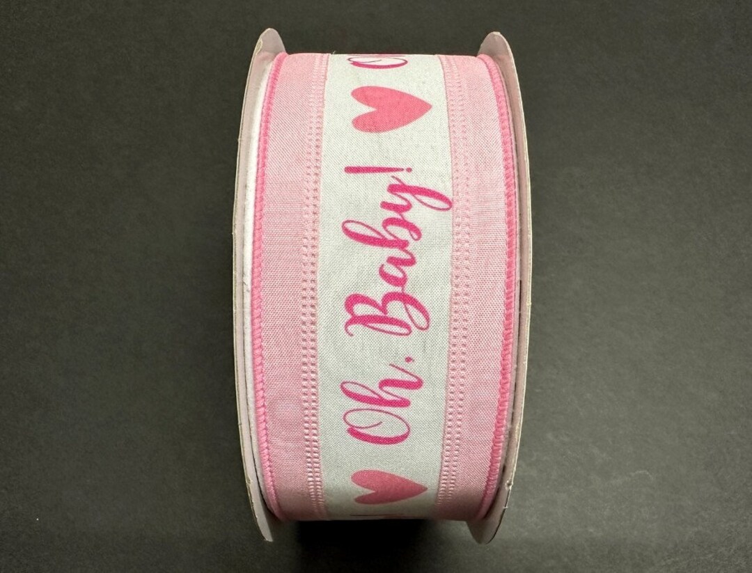 50 Yards - 2.5" Wired Pink and White Oh, Baby Wreath Ribbon - Baby Girl ...