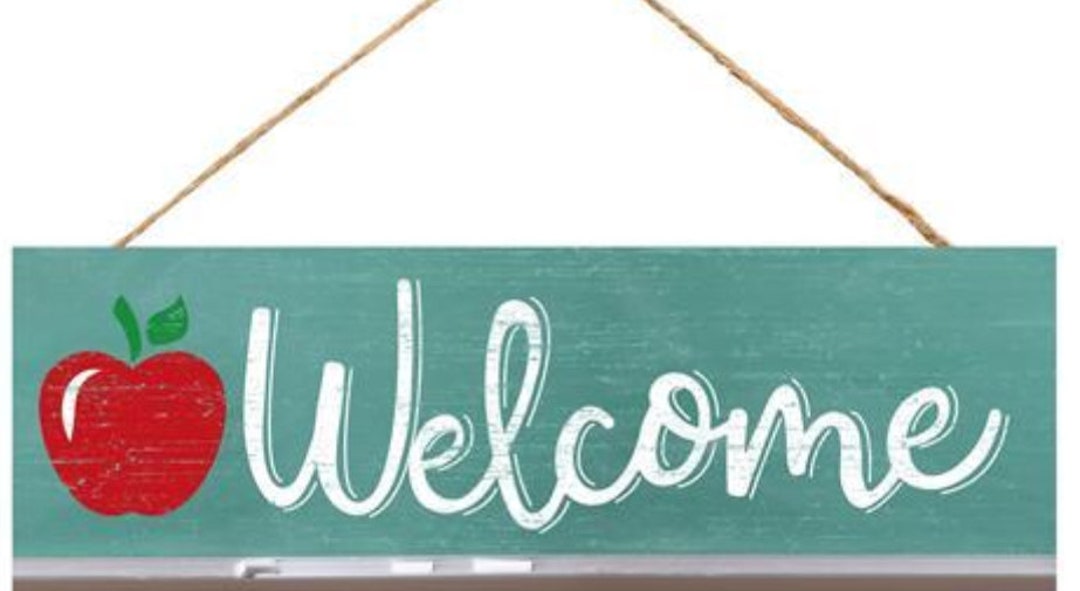 Welcome Apple Teacher Wreath Sign - Teacher Sign - Wreath Enhancer ...