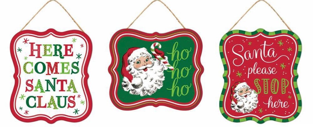 7"x6" Embossed Tin Sign Set - 3 Piece Santa Claus Christmas Sign Set ...