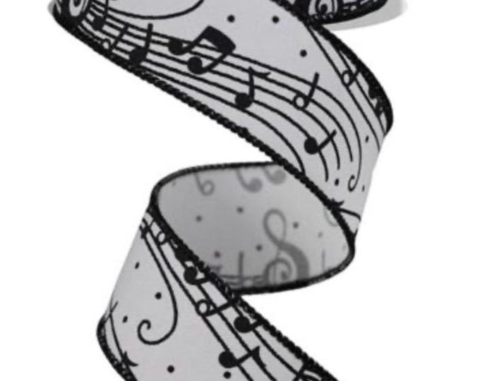 2.5" X 10yd Wired Ribbon-music Notes on Diagonal Weave-rge173527 ...
