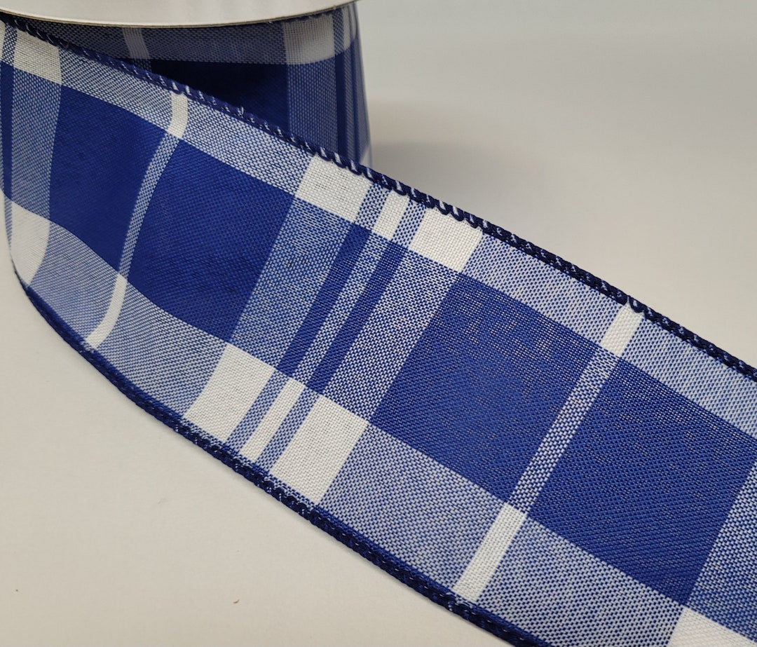 FREE SHIPPING - 10 Yards - 2.5" Royal Blue and White Check Ribbon - Etsy