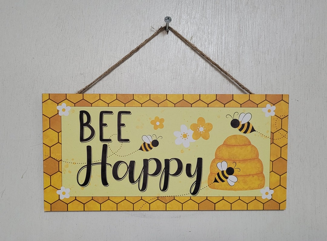 Bee Happy Wreath Sign Bumblebee Wreath Sign With Beehive Summer Wreath ...