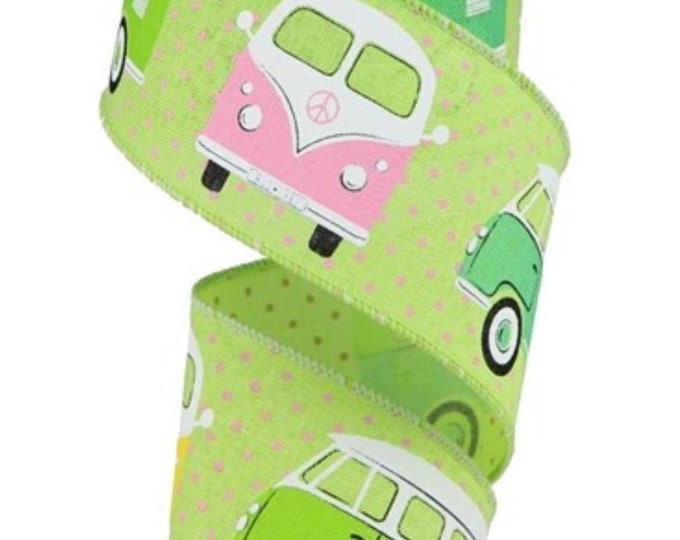 FREE SHIPPING 2.5 Wired Green Vintage VW Bus Ribbon - Etsy