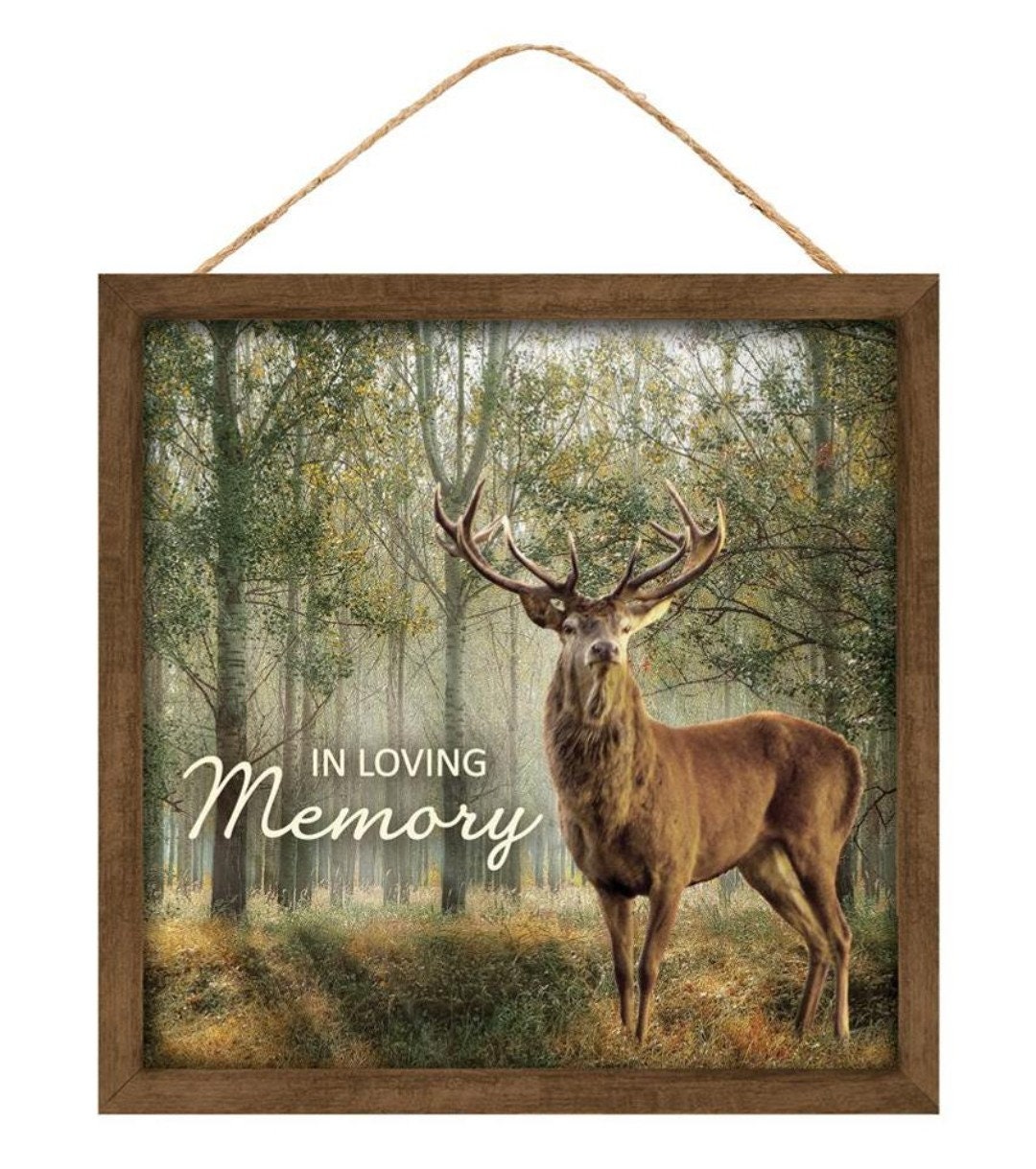 10 Square in Loving Memory Deer Wreath Sign - Etsy