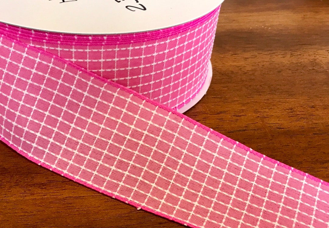 FREE SHIPPING 2.5 Wired Hot Pink and White Check Everyday Ribbon ...