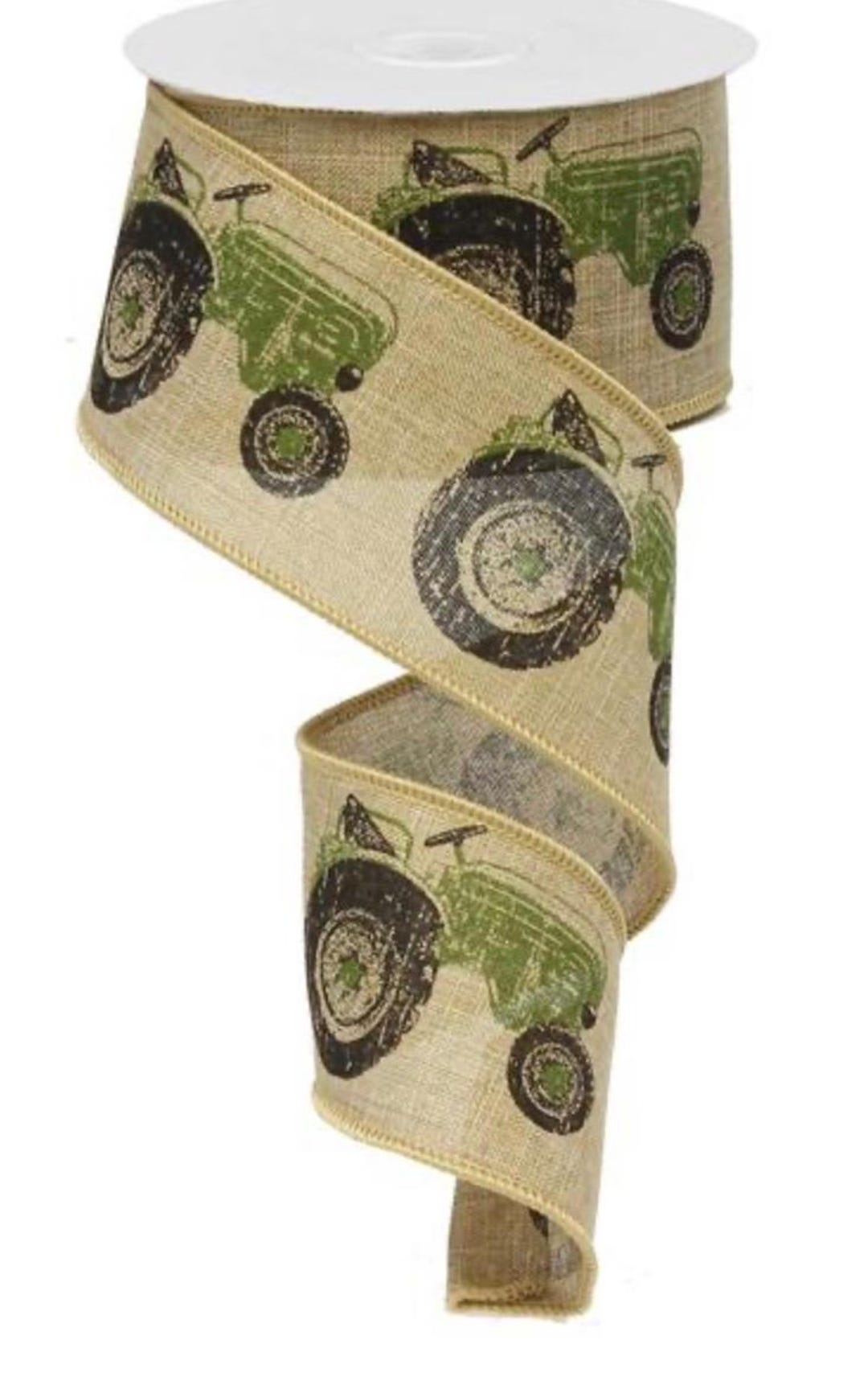 FREE SHIPPING - 10 Yards - 2.5" Wired Natural Green and Black Tractor ...
