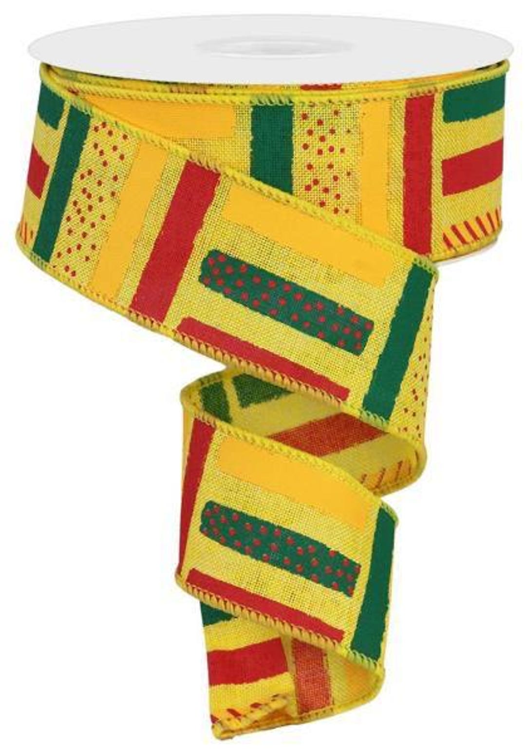 FREE SHIPPING - 10 Yards - 1.5" Wired Yellow, Red, and Green ...