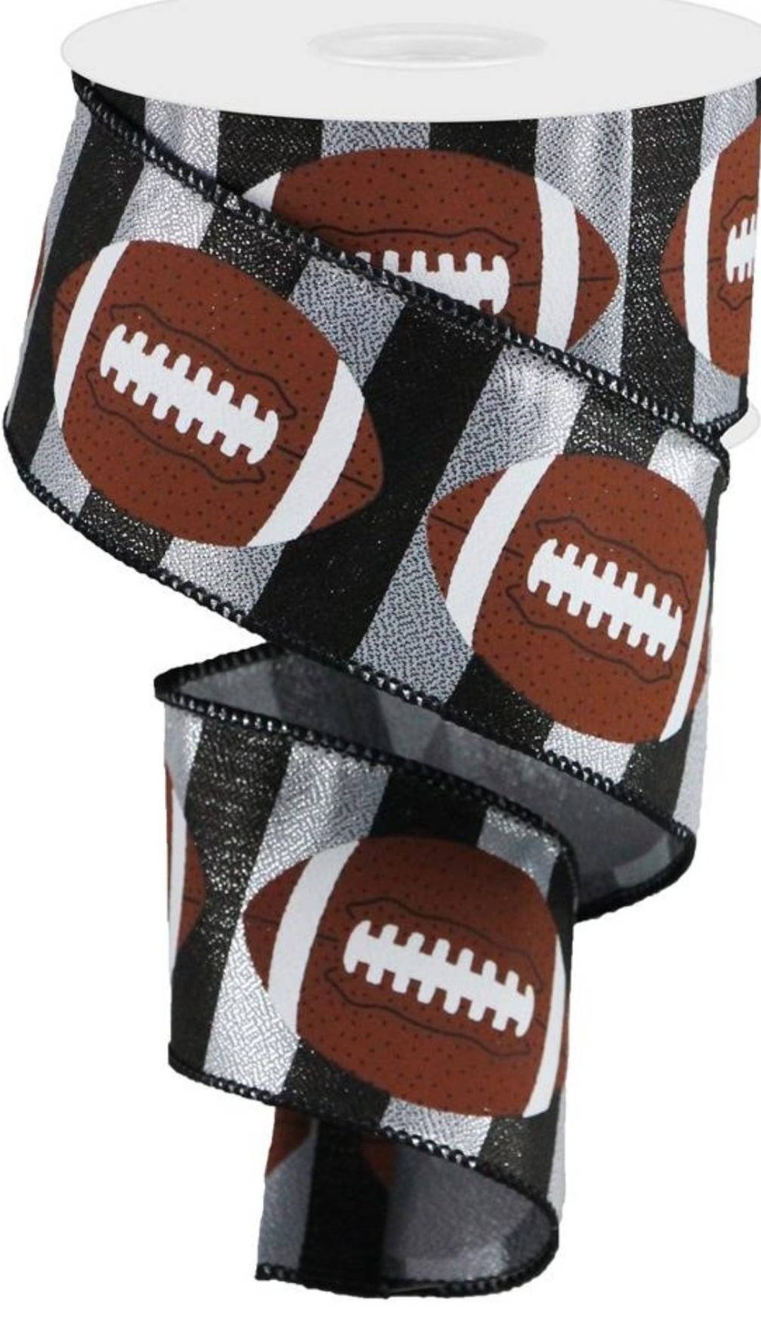 FREE SHIPPING - 2.5" Wired Black and Metallic Silver Stripe Football ...
