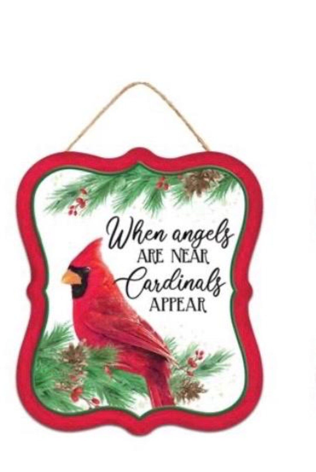 7"x6" Embossed Tin Sign- When Angels Are Near Cardinals Appear Wreath ...