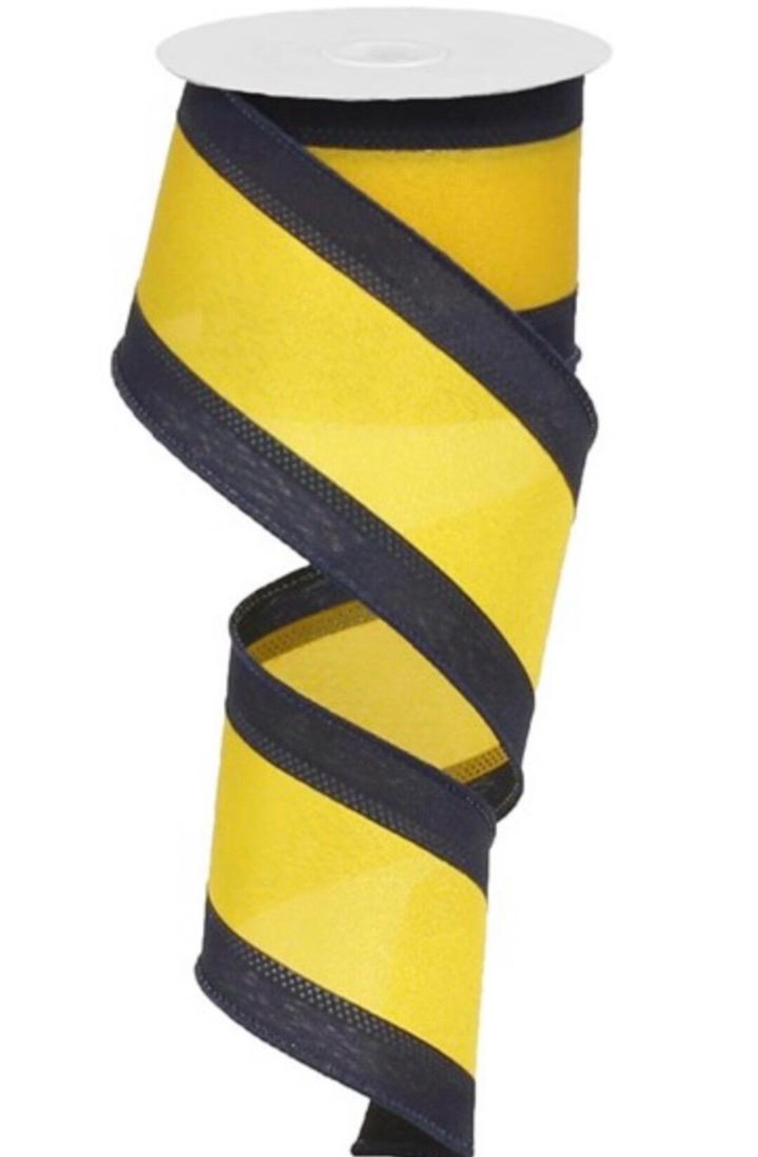 FREE SHIPPING - 10 Yards - 2.5" Wired Yellow and Navy Blue Stripe Satin ...