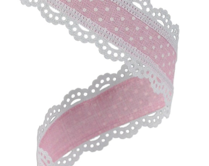 FREE SHIPPING - 10 Yards - 1.5" Wired Light Pink With White Lace Edge ...