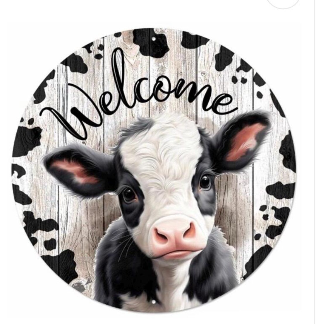 12" Round Metal Farmhouse Cow Wreath Sign - Etsy