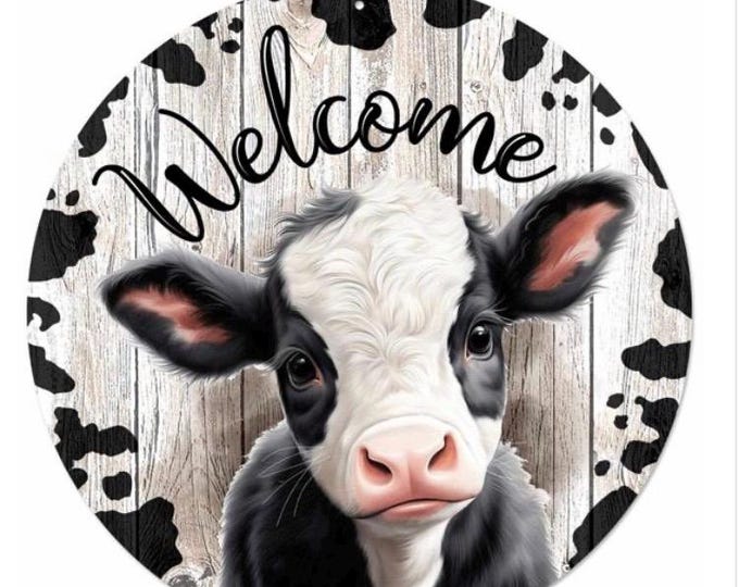 12" Round Metal Farmhouse Cow Wreath Sign - Etsy