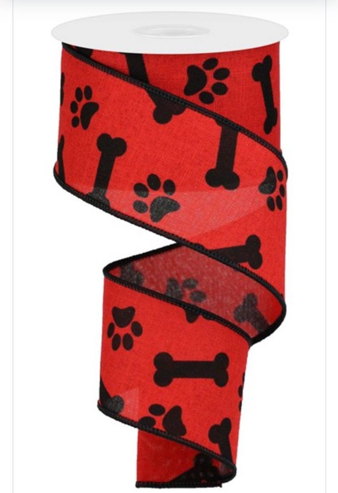 FREE SHIPPING - 10 Yards - 2.5" Wired Red and Black Paw Print Dog ...