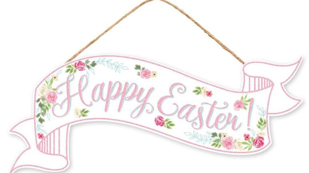 15x6.25 Happy Easter Banner Wreath Sign With Glitter Accent Easter ...