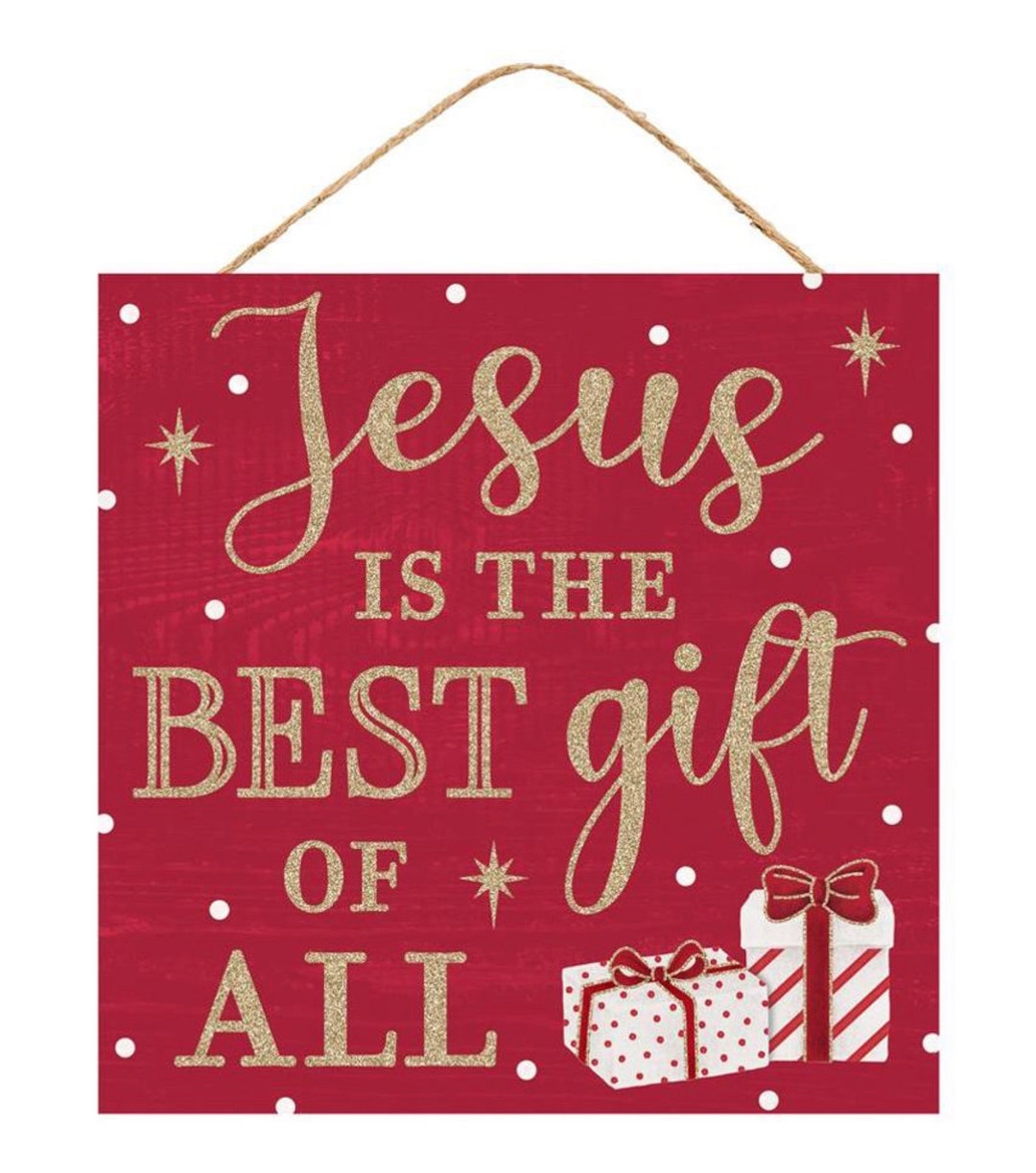 10 Square Jesus is the Best Gift of All Christmas Wreath Sign With Gold ...