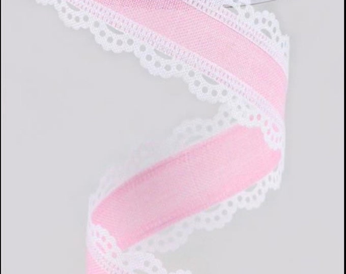 FREE SHIPPING - 10 Yards - 1.5" Wired Light Pink With White Lace Edge ...