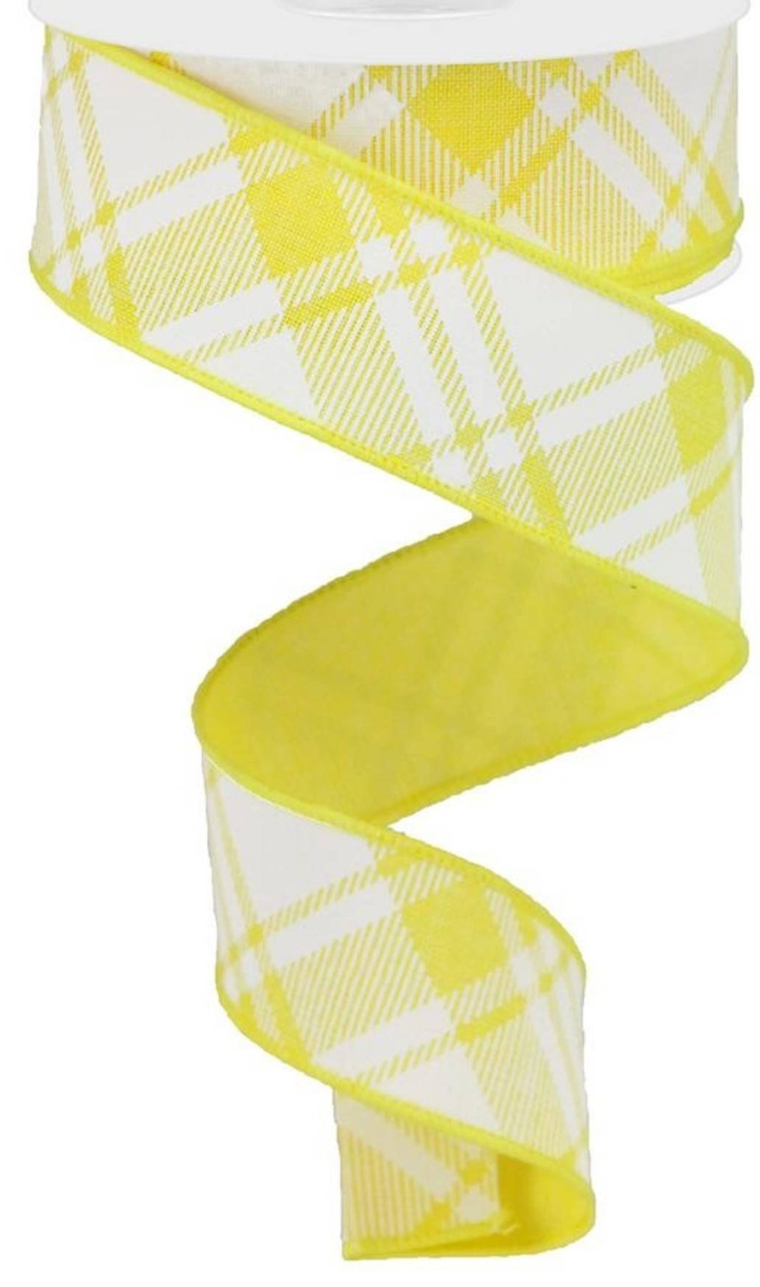 FREE SHIPPING - 10 Yards - 1.5" Wired Yellow and White Cross Plaid ...