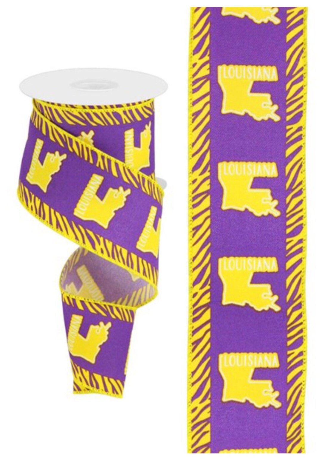 10 Yards - 2.5" Wired Purple and Yellow Football Ribbon - Louisiana ...
