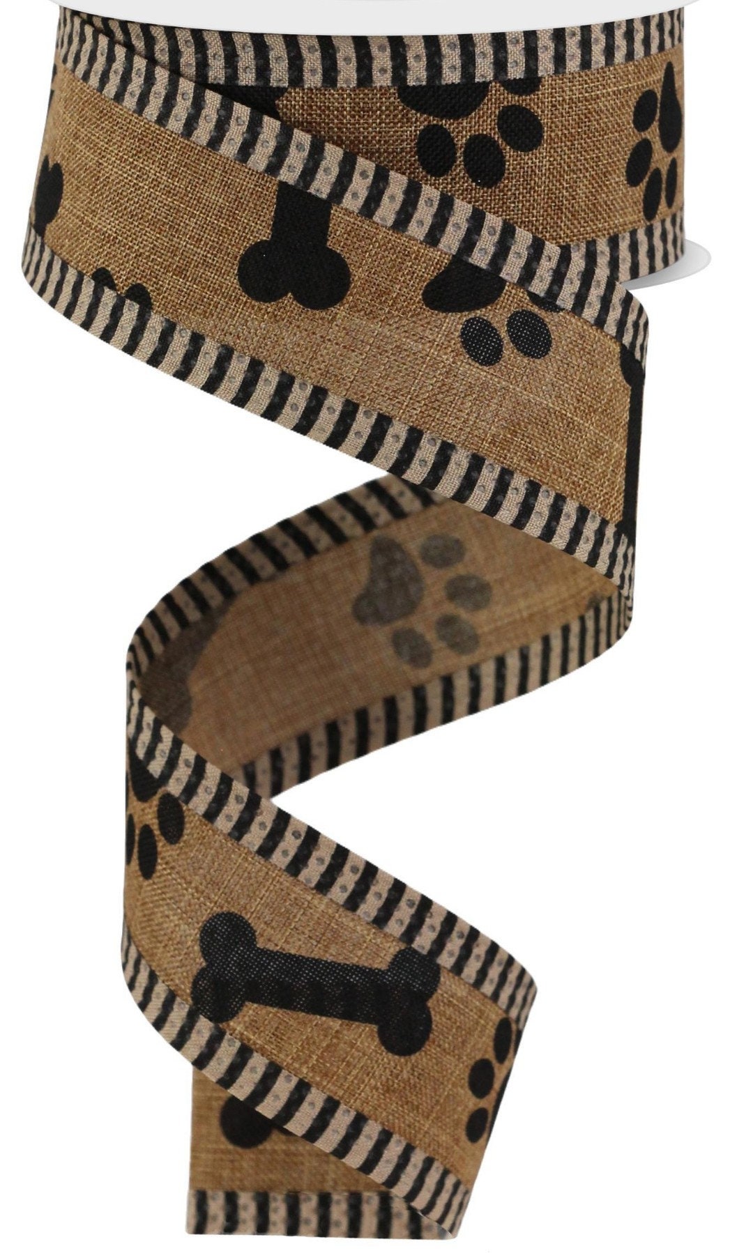 FREE SHIPPING - 10 Yards - 1.5" Wired Black and Tan Paw Print Dog ...