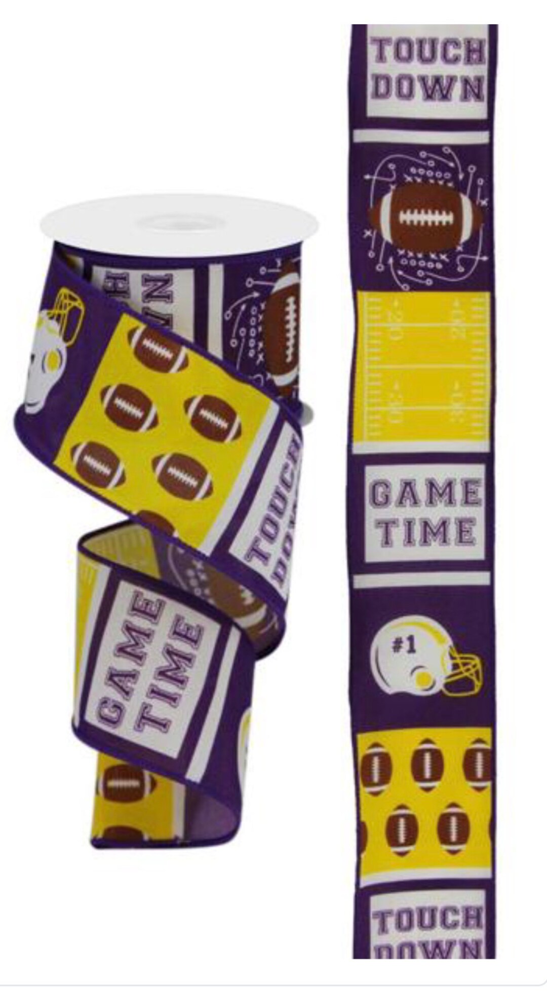 10 Yards - 2.5" Wired Purple and Yellow Football Ribbon - Louisiana ...