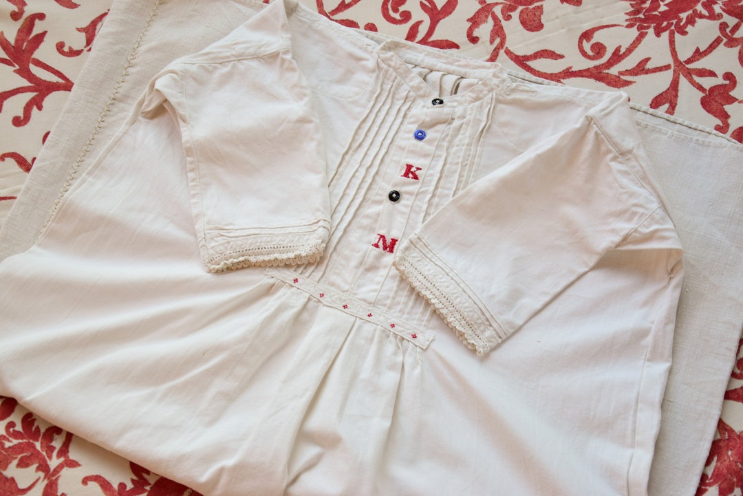 Heavy Antique Pure Hemp Linen Nightgown Handmade Embroidery Monogram ...