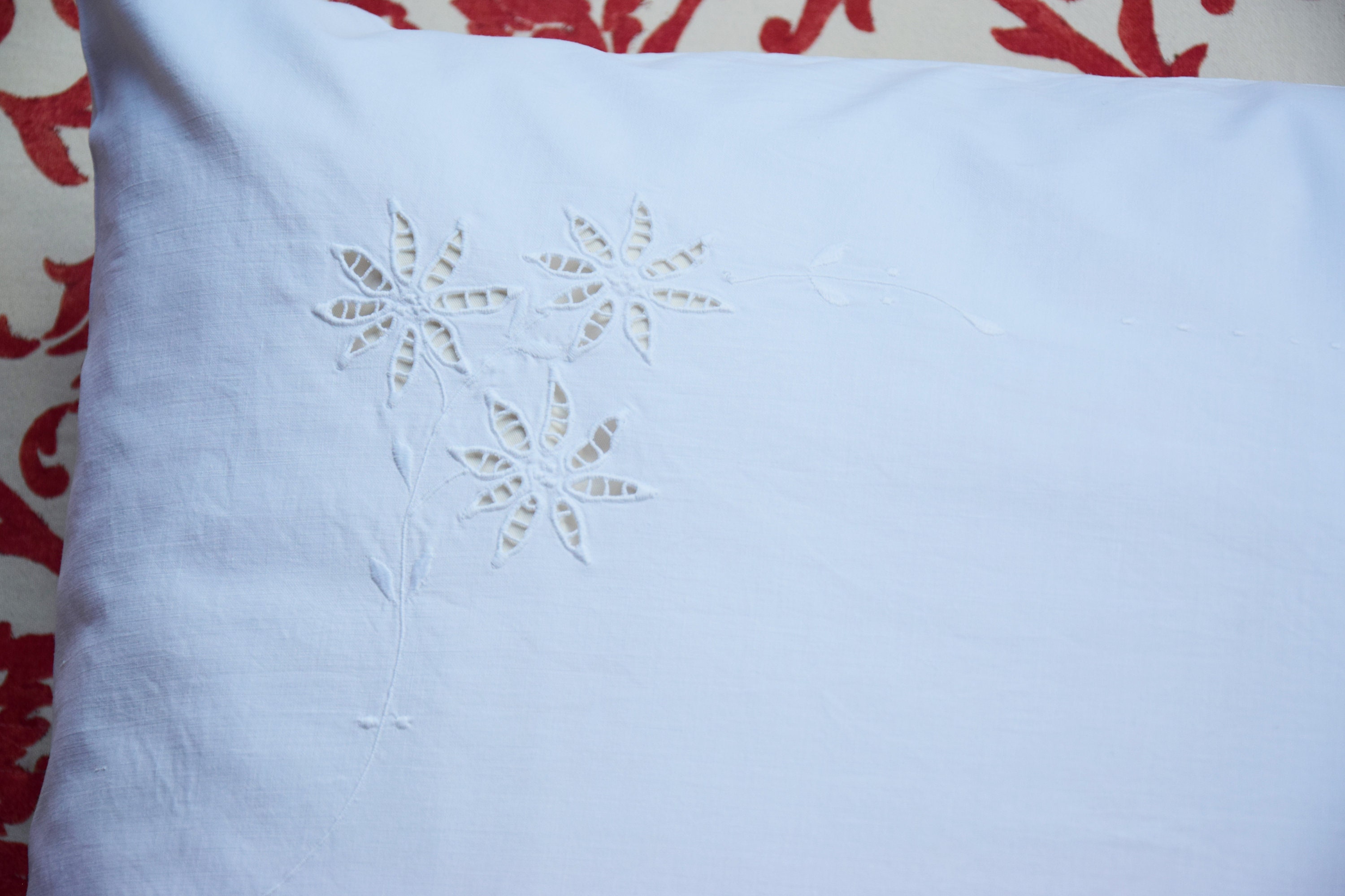 Pillowcase Antique Madeira Embroidered Linen C 1900 Flower Patterns ...
