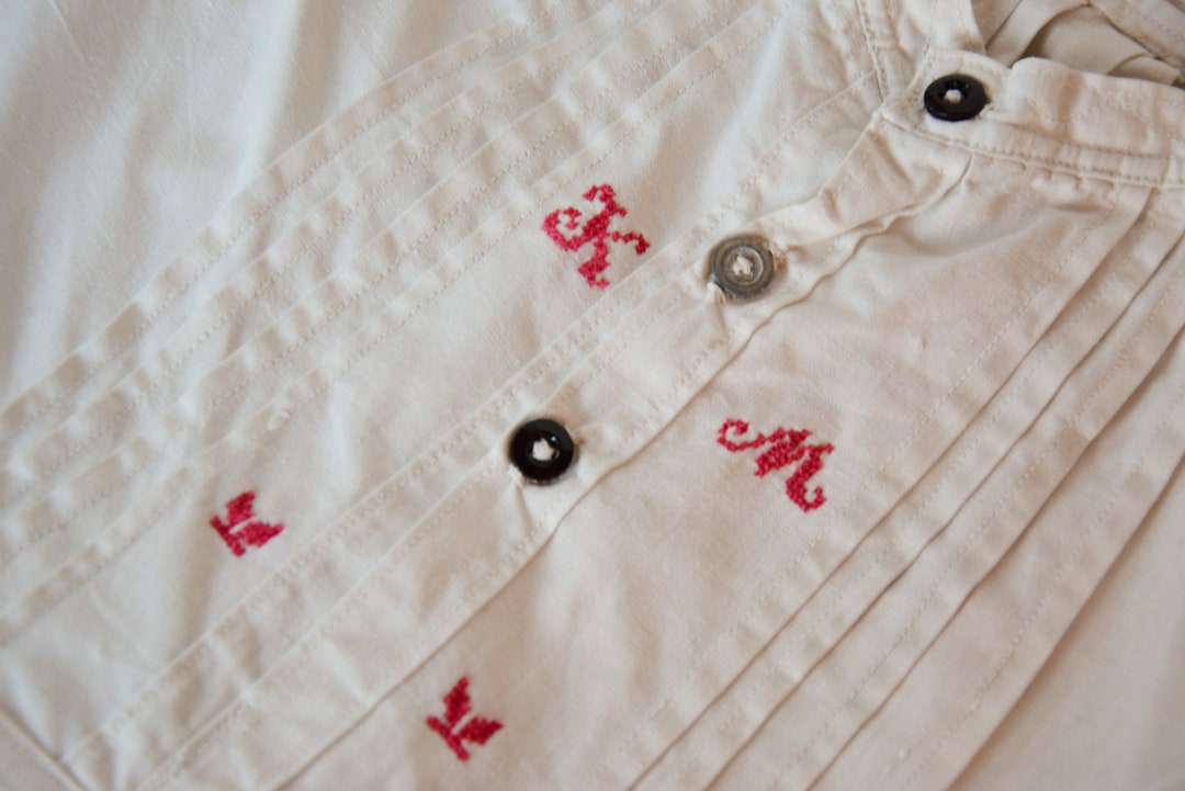 Heavy Antique Pure Hemp Linen Nightgown Handmade Embroidery Monogram ...