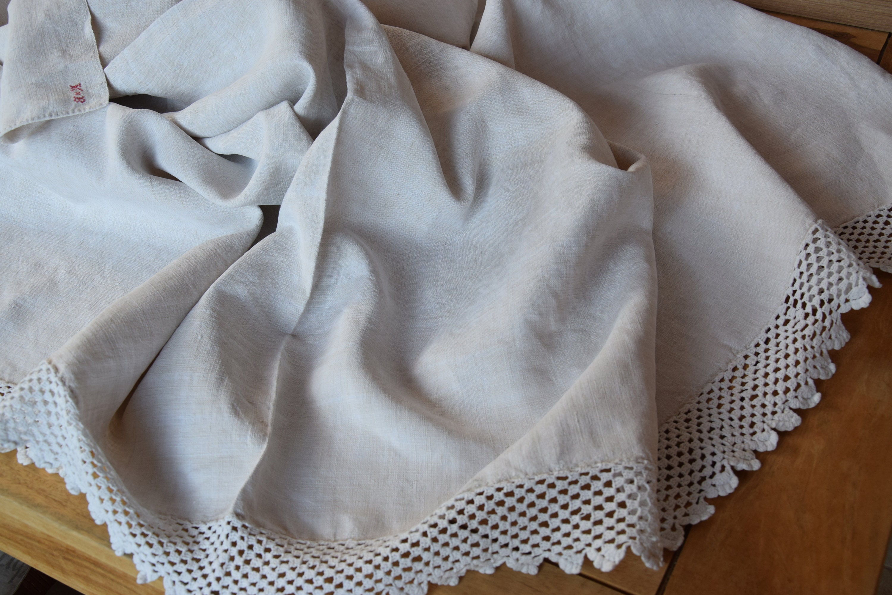 Pure Linen Sheet Antique Rustic Material Homespun KB Monogram | Etsy