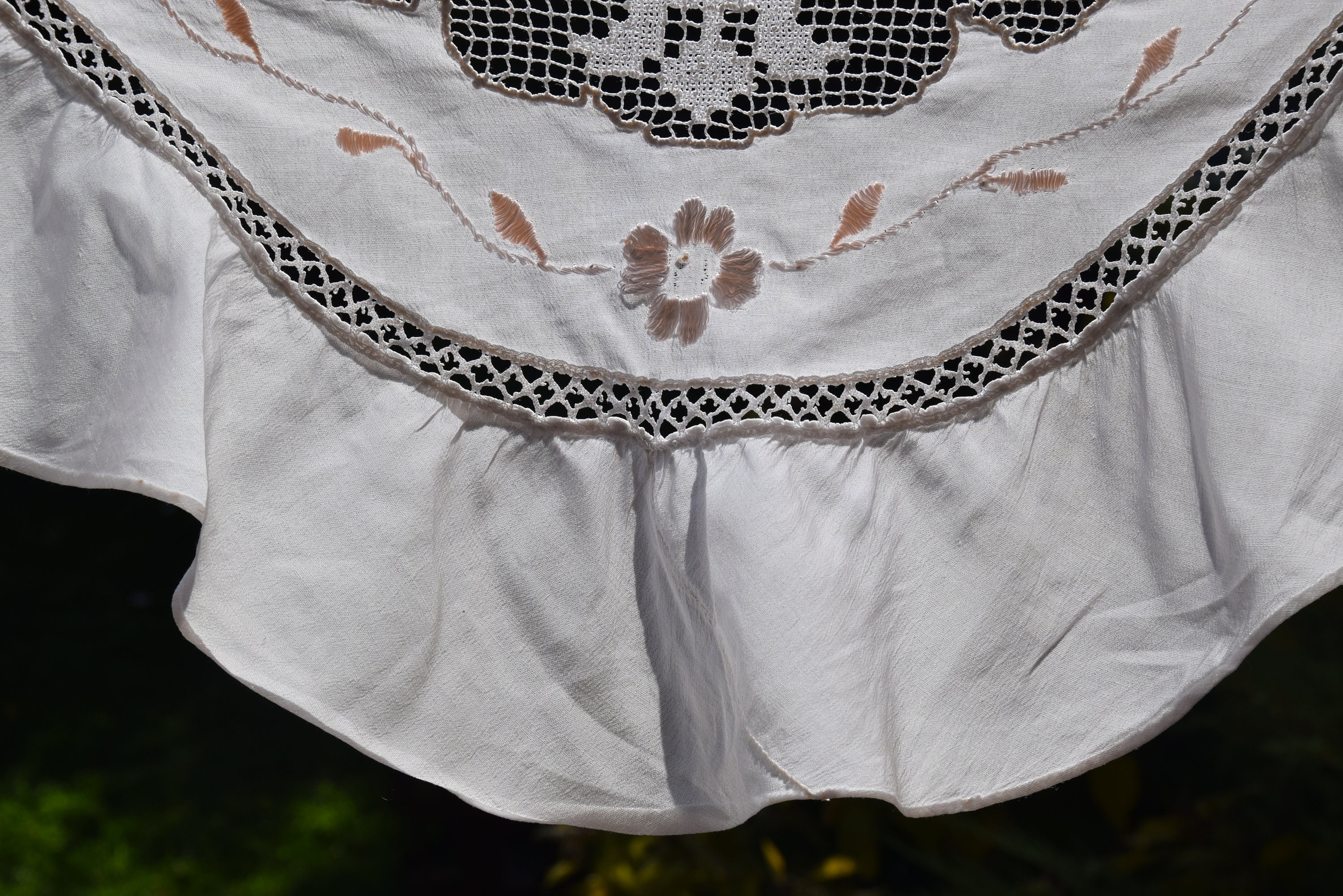 Antique French Handmade Batiste Curtain File Lace Flowers Embroidered ...