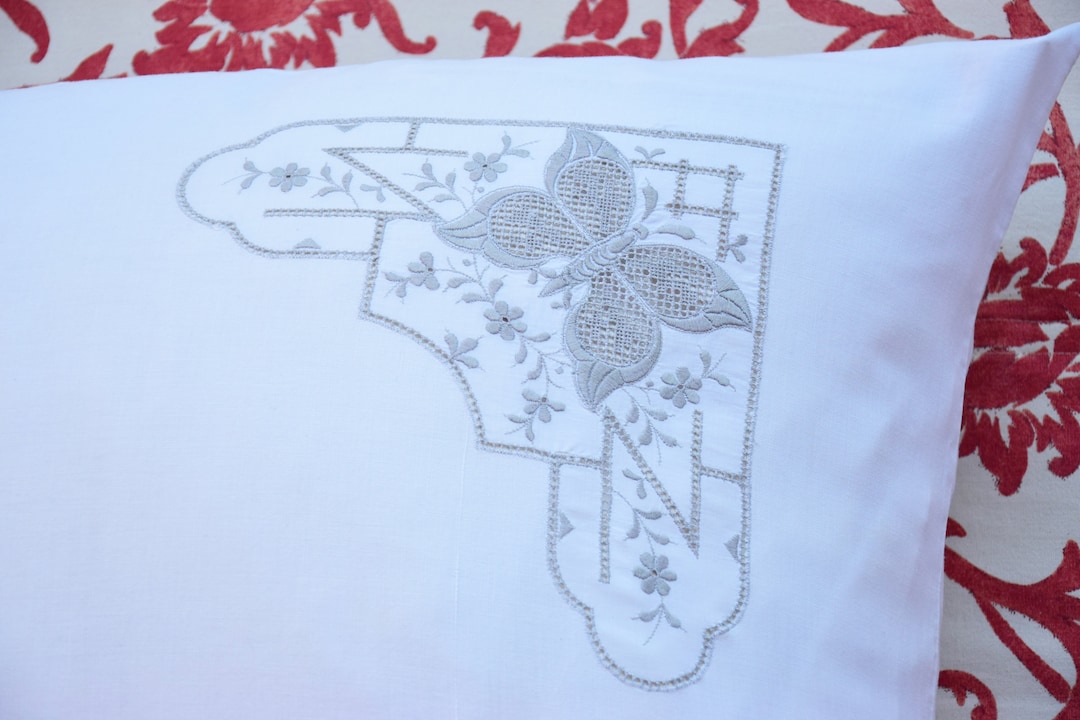 Antique French Art Nouveau Linen Pillowcase Vintage Bedding Pillow Sham ...
