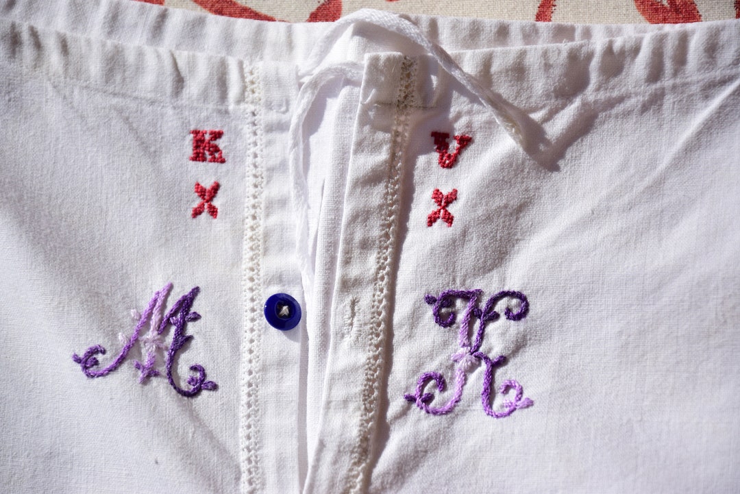 Antique Hungarian Pure Linen Nightgown Handmade Embroidery MK Monogram ...