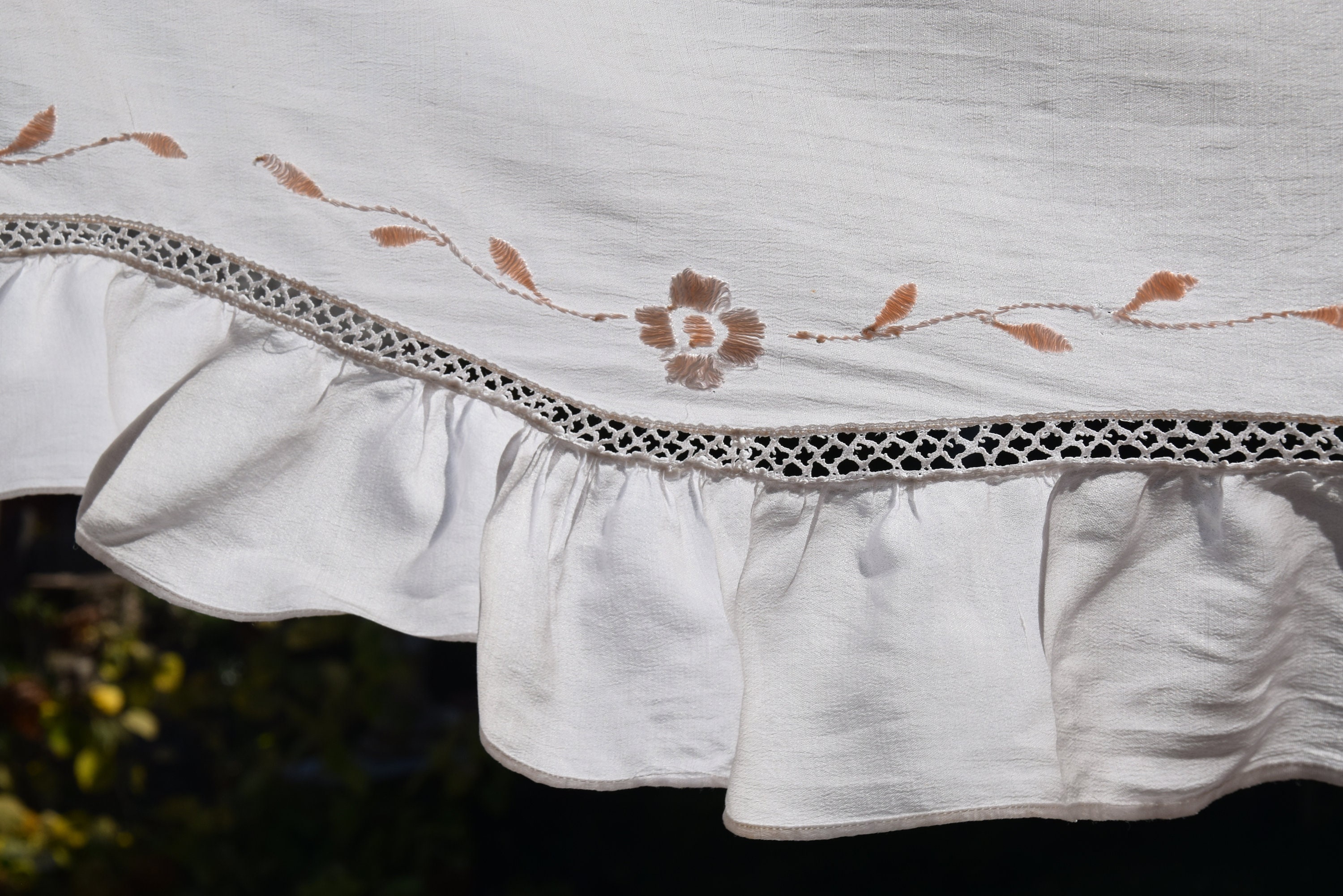 Antique French Handmade Batiste Curtain File Lace Flowers Embroidered ...