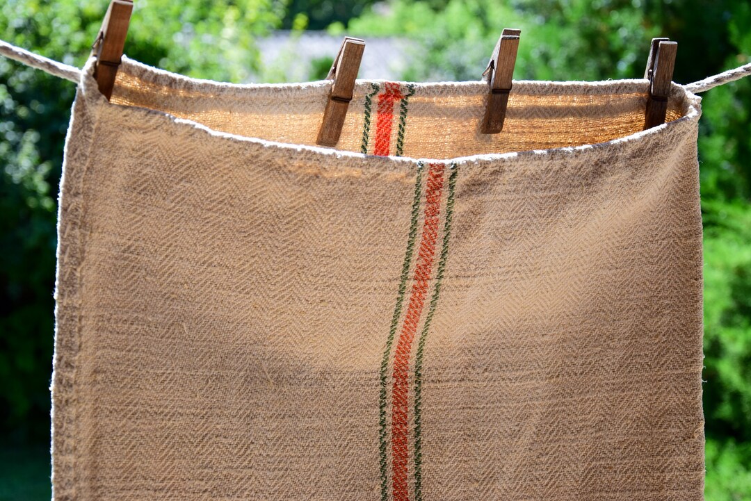 Heavy Nubby Herringbone Antique Rustic Hemp Grain Sack Bag Feedsack Homespun Farmhouse Country ...