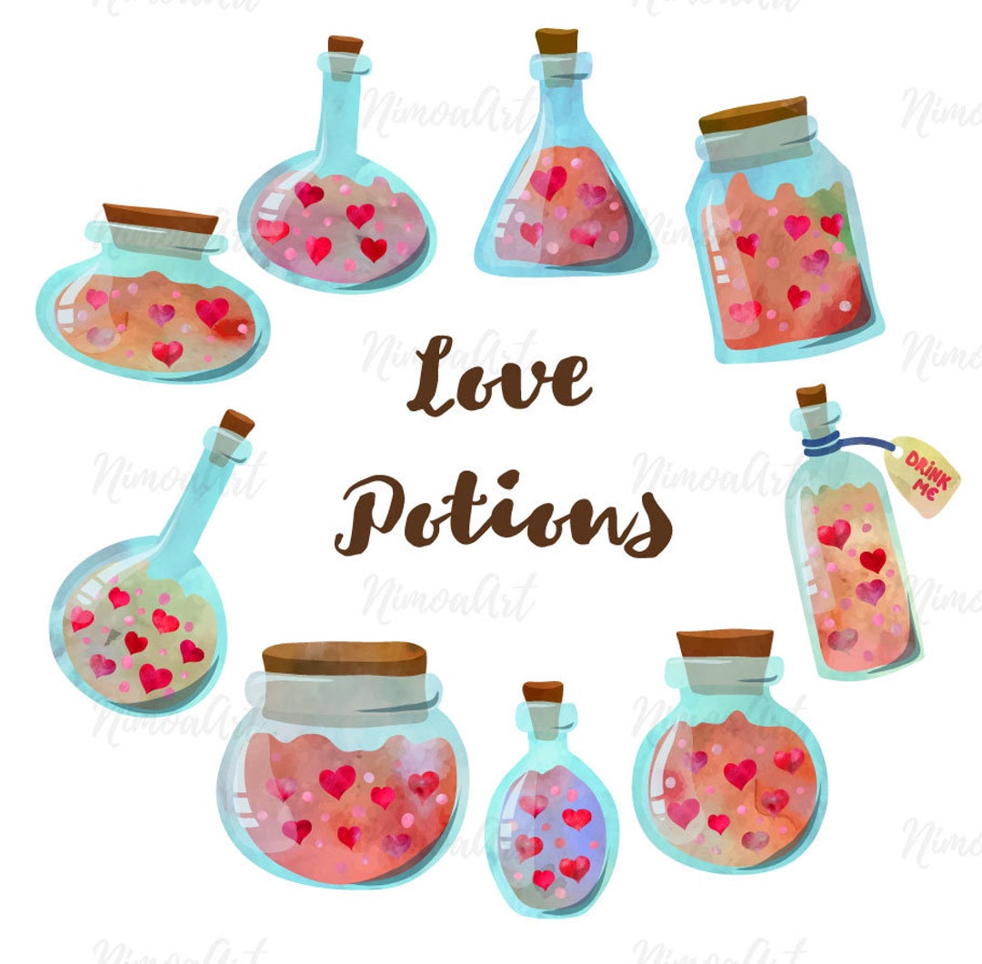 Cute Bottles With Love Potions Clip Art. Bottled Hearts Clip - Etsy