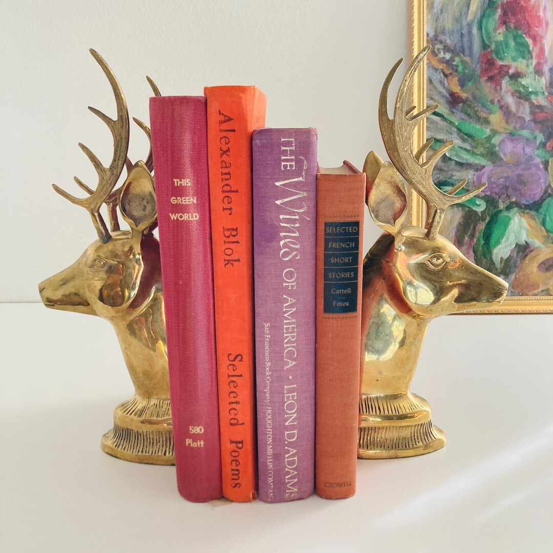 Vintage Brass Stag Bookends | Deer Head Library Decor | 1960s Brass ...